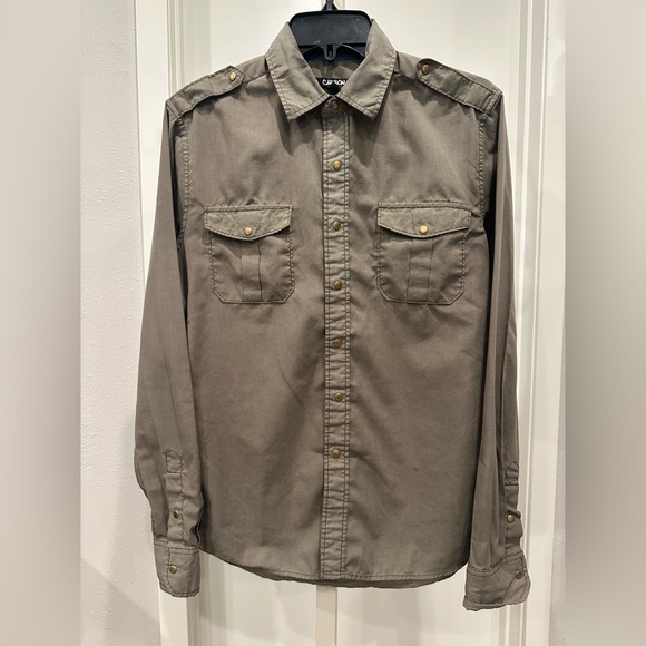 Carbon | Shirts | Carbon Mens Slim Fitarmy Green Snap Front Shirt Sz S ...